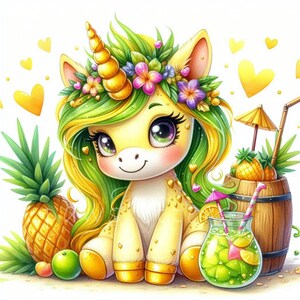 Summer Unicorn Pineapple Paradise Clipart, 10 High Quality Jpgs ...