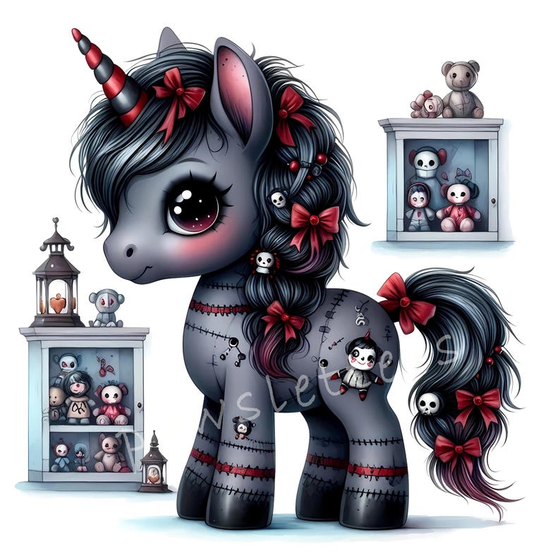 Cursed Doll Unicorn Clipart Bundle 10 High Res Jpgs, Watercolor Cute ...