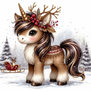 Christmas Reindeer Unicorn Clipart 10 High Res Watercolor Jpgs for Junk ...
