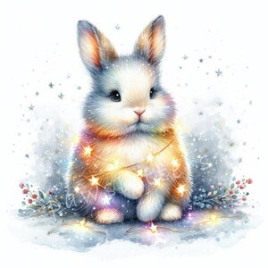 Christmas Bunny Clipart 10 High Res Watercolor Jpgs Cute Winter Animals ...