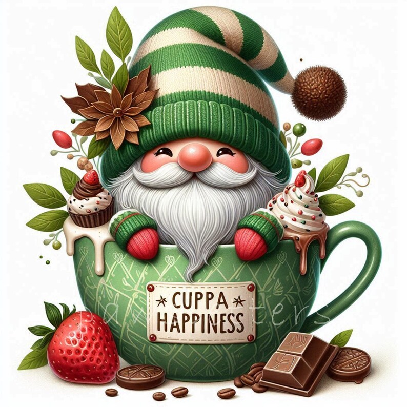 Watercolor Coffee Lover Gnome Clipart | Set of 10 | High Quality 300 ...
