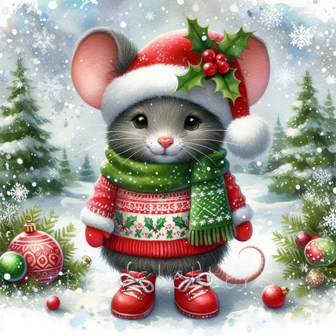 Christmas Mouse Clipart Set of 10 High Quality 300 DPI Jpegs Xmas Mouse ...
