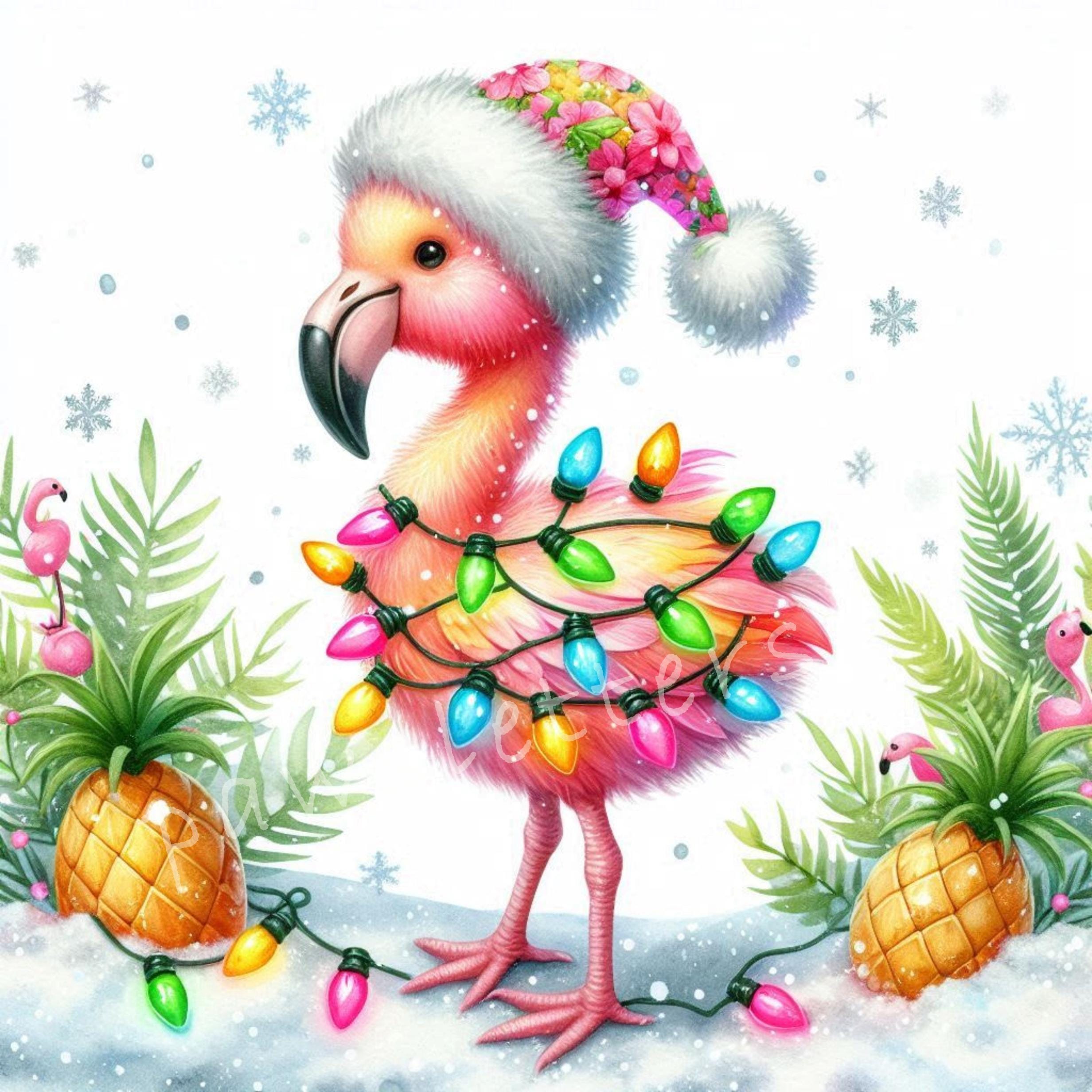 Tropical Christmas Flamingo Clipart, Watercolor Holiday 10 Jpgs ...