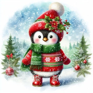 Christmas Penguin Clipart | Set of 10 | High Quality 300 DPI Jpegs ...