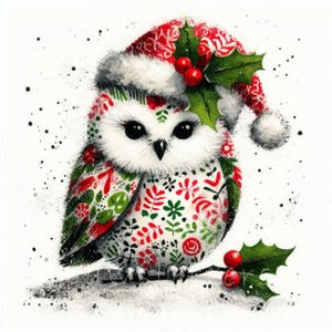 Merry Owl in a Santa Hat Clipart | Set of 10 | High Quality 300 DPI ...