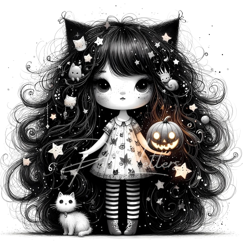 Midnight Cat Enchantress Clipart | Set of 10 High Quality 300 DPI Jpegs ...