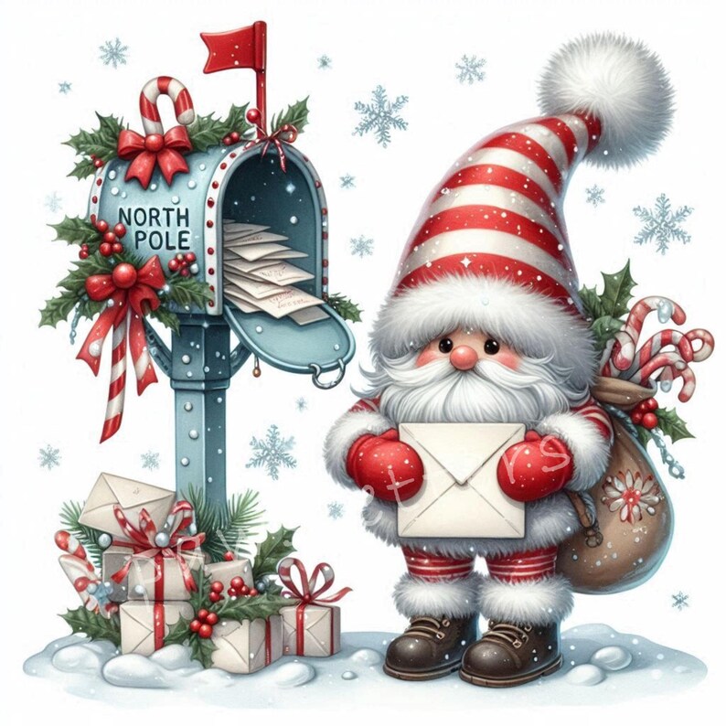 North Pole Mail Gnomes Clipart 10 High Res Watercolor Jpgs for Junk ...