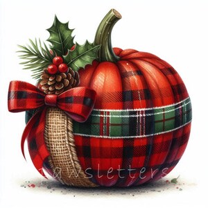 Plaid Pumpkin and Pinecones Clipart | Set of 10 | High Quality 300 DPI ...