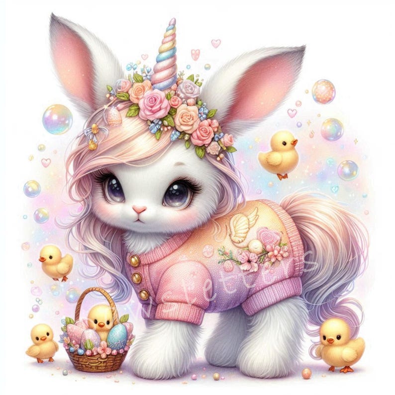 Bunny Unicorn Clipart, 10 Cute Animal JPG, High Quality 300 DPI, Easter ...