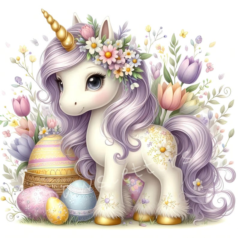 Blossoming Easter Unicorn Clipart | Set of 10 | High Quality 300 DPI ...