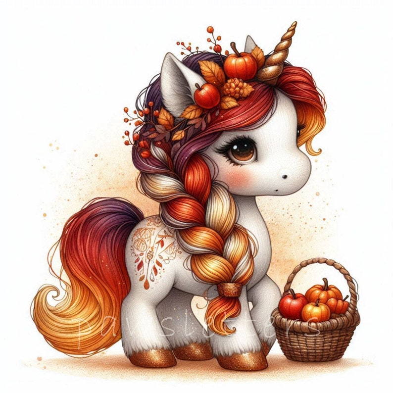 Hello Autumn Harvest Unicorn Clipart | Set of 10 | High Quality 300 DPI ...