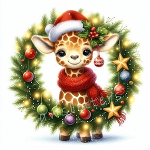 Christmas Giraffe Clipart 10 High Res Watercolor Jpgs Winter Animals ...