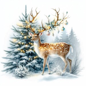 Woodland Christmas Deer Clipart 10 High Res Watercolor Jpgs Winter ...