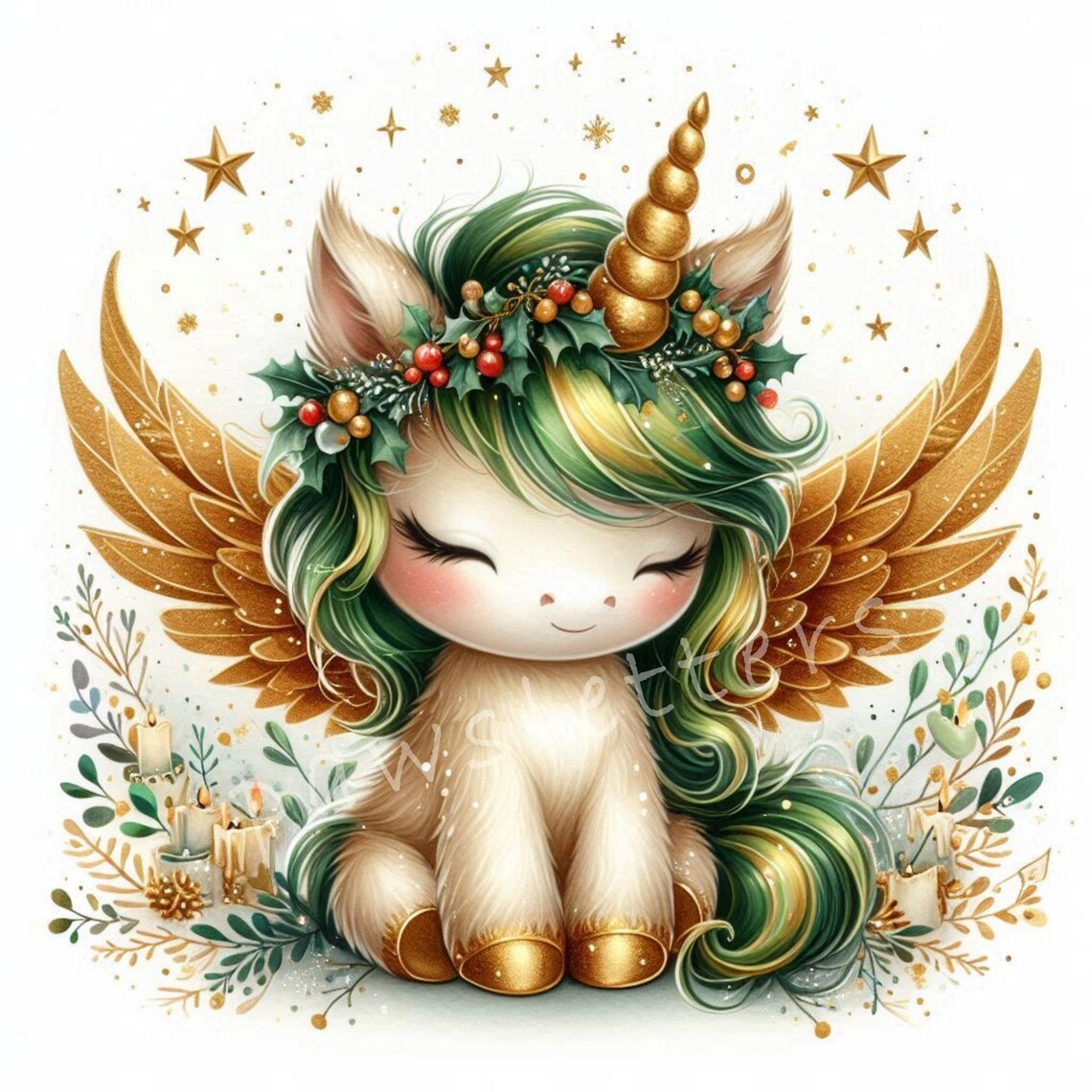 Yuletide Spirit Unicorn Clipart 10 High Res Watercolor Jpgs, Junk ...