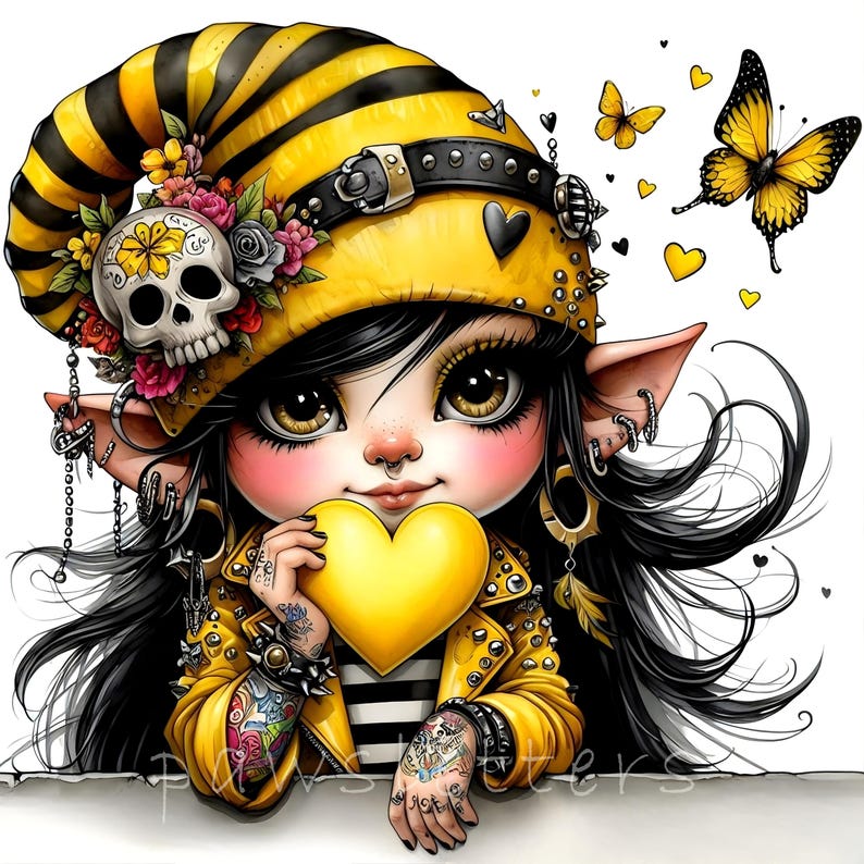 Edgy Tattoo Gnome Clipart: Goth Valentine Skull Graphics, Funky ...