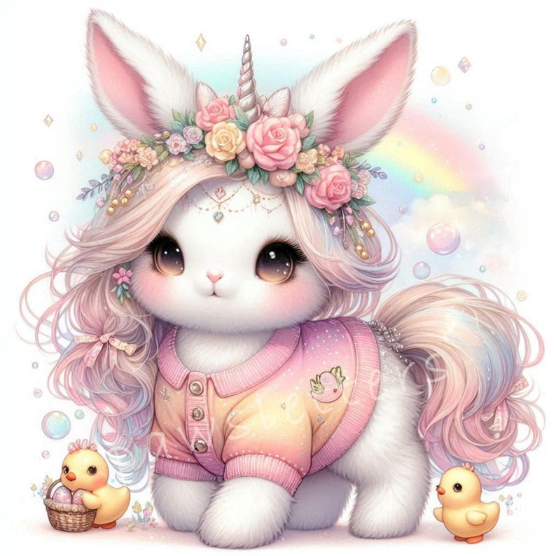 Bunny Unicorn Clipart, 10 Cute Animal JPG, High Quality 300 DPI, Easter ...