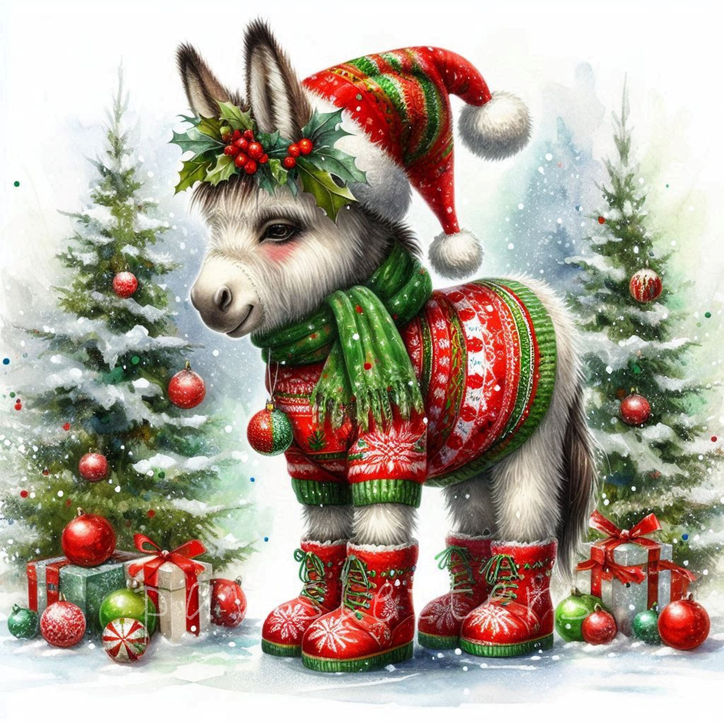Christmas Donkeys Clipart Set of 10 High Quality 300 DPI Jpegs Digital ...