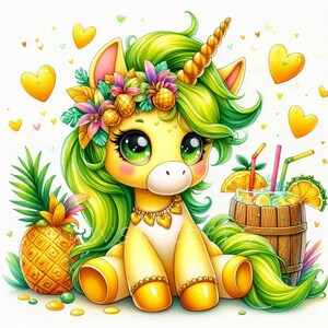 Summer Unicorn Pineapple Paradise Clipart, 10 High Quality Jpgs ...