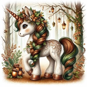 Hello Fall Woodland Unicorn Clipart | Set of 10 | High Quality 300 DPI ...