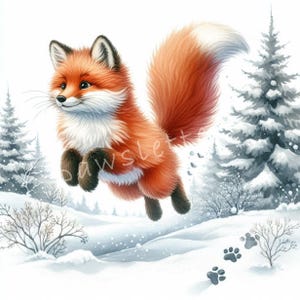 Winter Wonderland Fox Clip Art 10 High Res Watercolor Jpgs Christmas ...