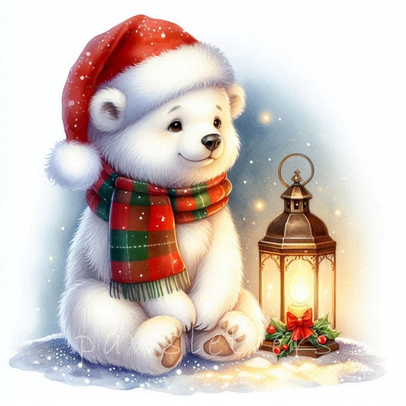 Christmas Polar Bear Clip Art 10 High Res Watercolor Jpgs for Junk ...