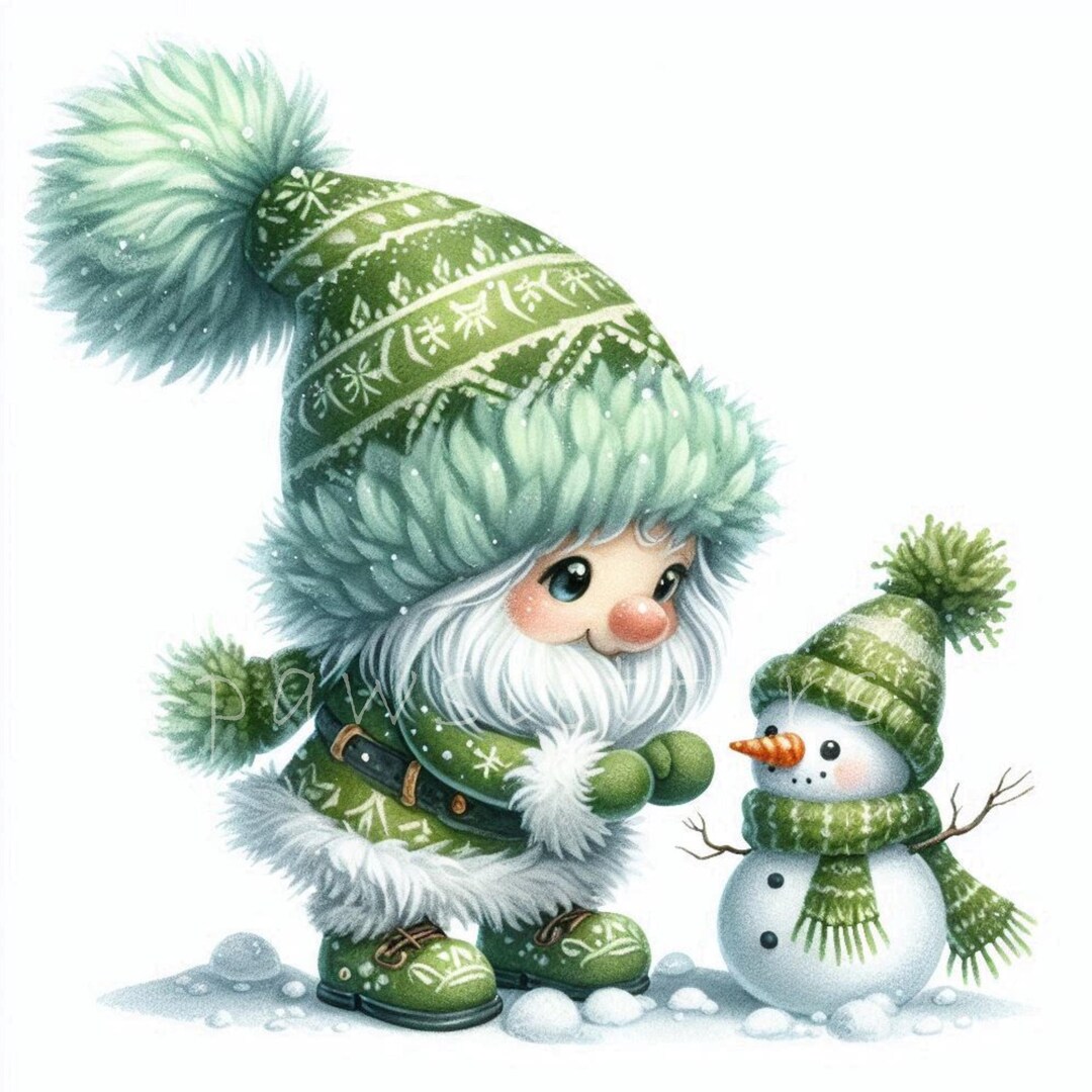 Frosted Pine Winter Gnomes Clip Art 10 High Res Watercolor Jpgs for ...