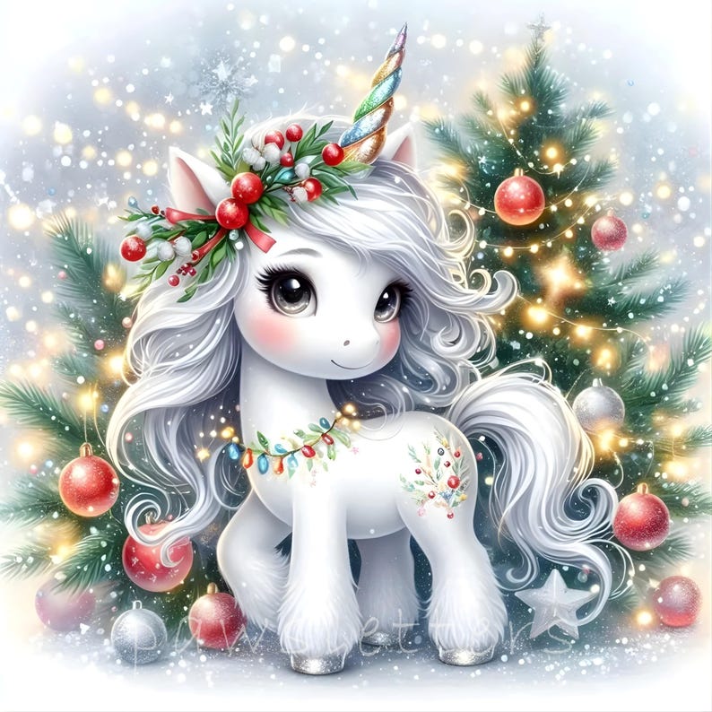 Festive Christmas Unicorn Clipart | Set of 10 | High Quality 300 DPI ...