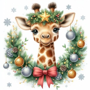 Christmas Giraffe Clipart 10 High Res Watercolor Jpgs Winter Animals ...