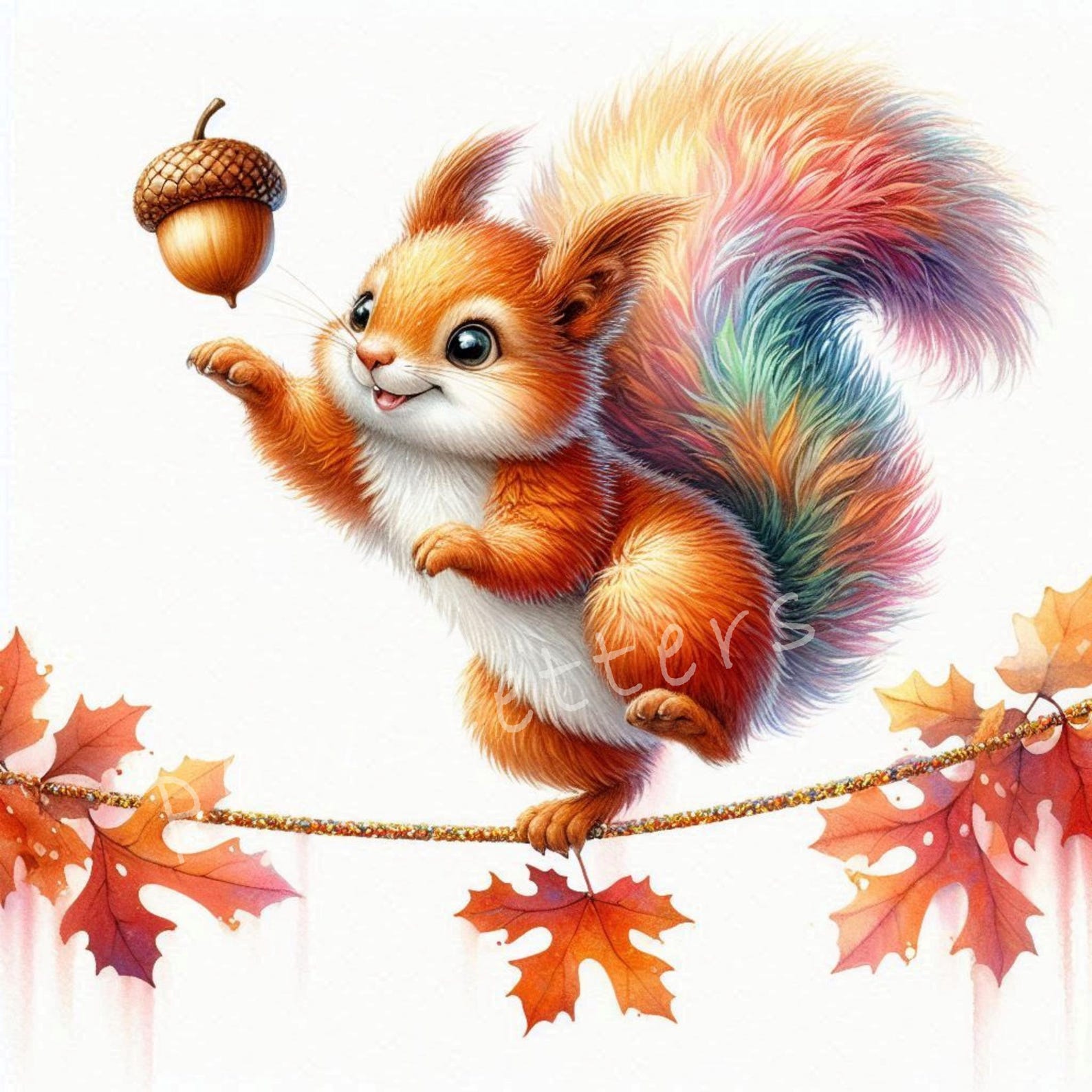 Autumn Squirrel Acrobat Clipart 10 High Res Watercolor Jpgs Cute Forest ...