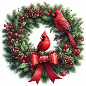 Christmas Wreath With Cardinals Clipart 10 High Res Watercolor Jpgs ...