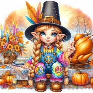Thanksgiving Gnomes Clipart 10 High Res Watercolor Jpgs Peace Gnome Art ...