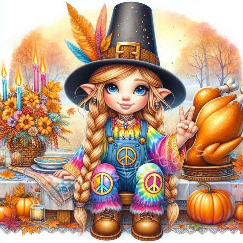 Thanksgiving Gnomes Clipart 10 High Res Watercolor Jpgs Peace Gnome Art ...