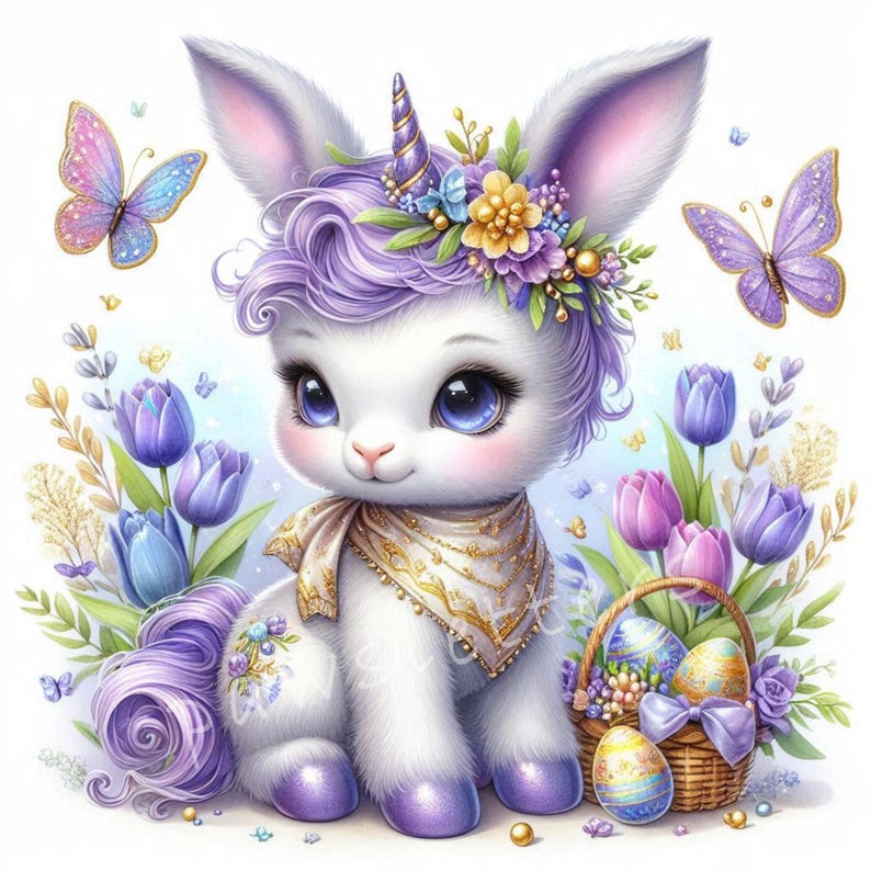 Bunny Unicorn Clipart, 10 Cute Animal JPG, High Quality 300 DPI, Easter ...