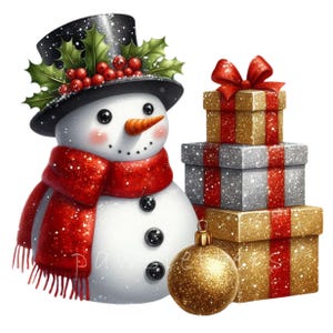 Jolly Snowman With Gifts Clip Art, Set of 10 Pngs for Junk Journal ...