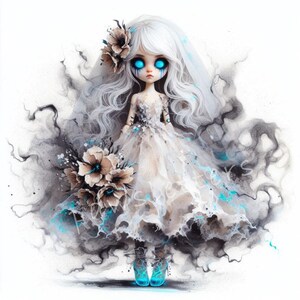 Ghost Bride Doll Clip Art 10 High Res Watercolor Jpgs for Junk Journal ...