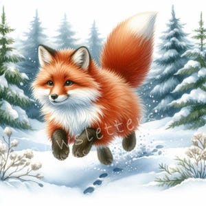 Winter Wonderland Fox Clip Art 10 High Res Watercolor Jpgs Christmas ...