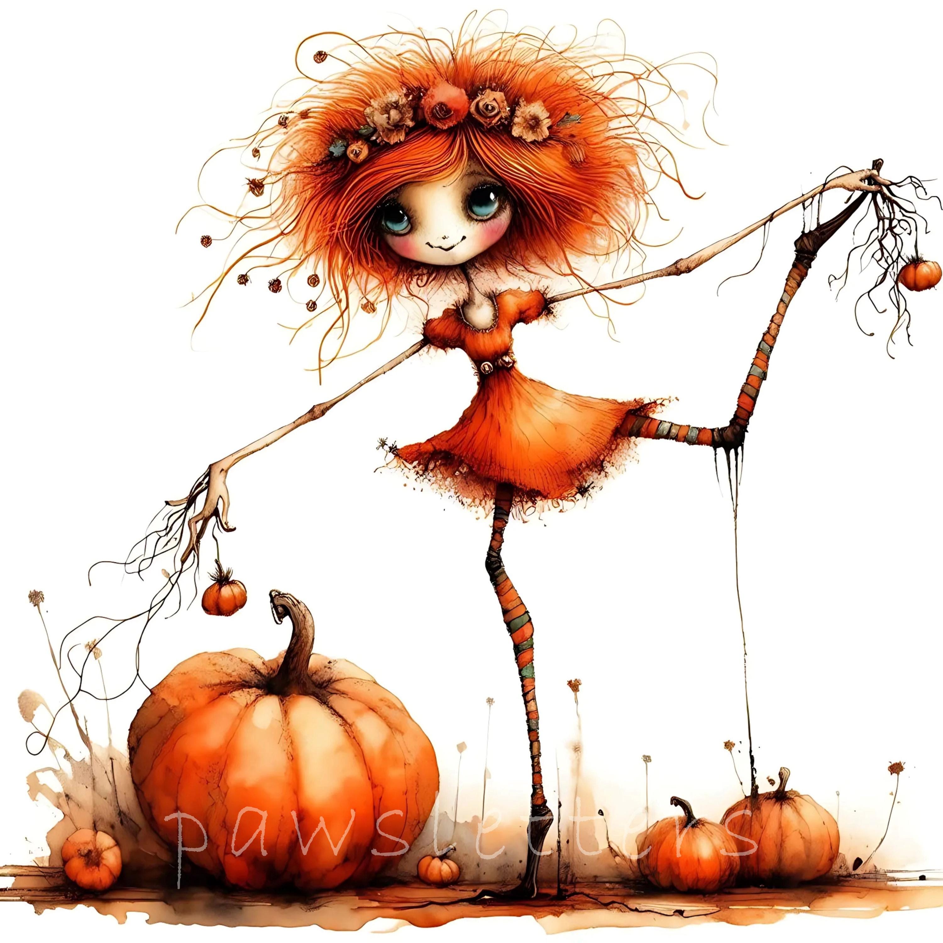 Pumpkin Harvester Clipart | 10 Whimsical Fall Girls JPG | Autumn Stilt ...