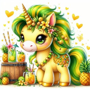Summer Unicorn Pineapple Paradise Clipart, 10 High Quality Jpgs ...
