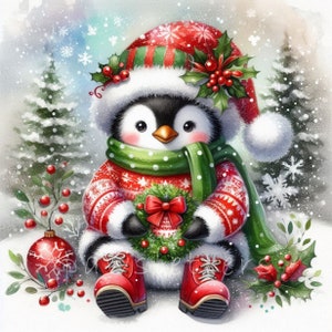 Christmas Penguin Clipart | Set of 10 | High Quality 300 DPI Jpegs ...