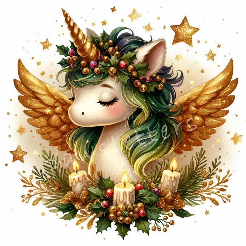 Yuletide Spirit Unicorn Clipart 10 High Res Watercolor Jpgs, Junk ...