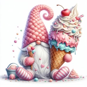 Ice Cream Gnome Clipart, 10 High Quality Jpgs, Watercolor Summer Gnome ...