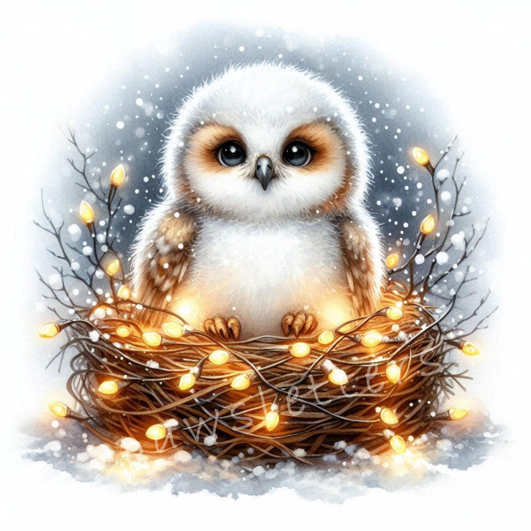 Christmas Owl Clipart 10 High Res Watercolor Jpgs Cute Winter Animals ...