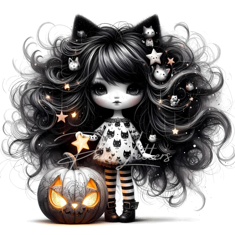 Midnight Cat Enchantress Clipart | Set of 10 High Quality 300 DPI Jpegs ...