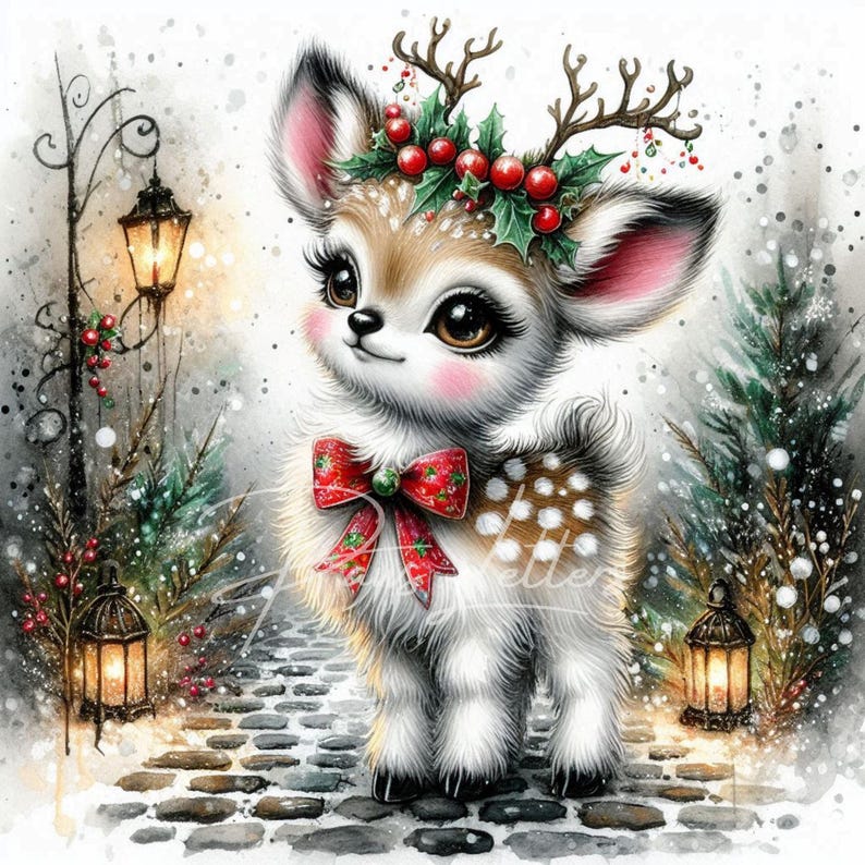 Christmas Animals Clip Art 12 High Res Watercolor Jpgs Winter Animals ...