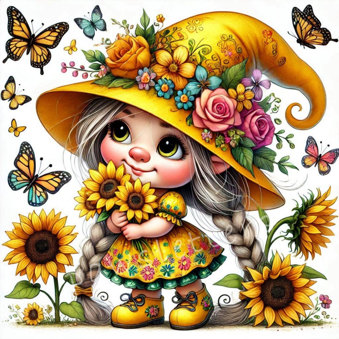 Sunflower Field Gnome Clipart | Set of 10 | High Quality 300 DPI Jpegs ...