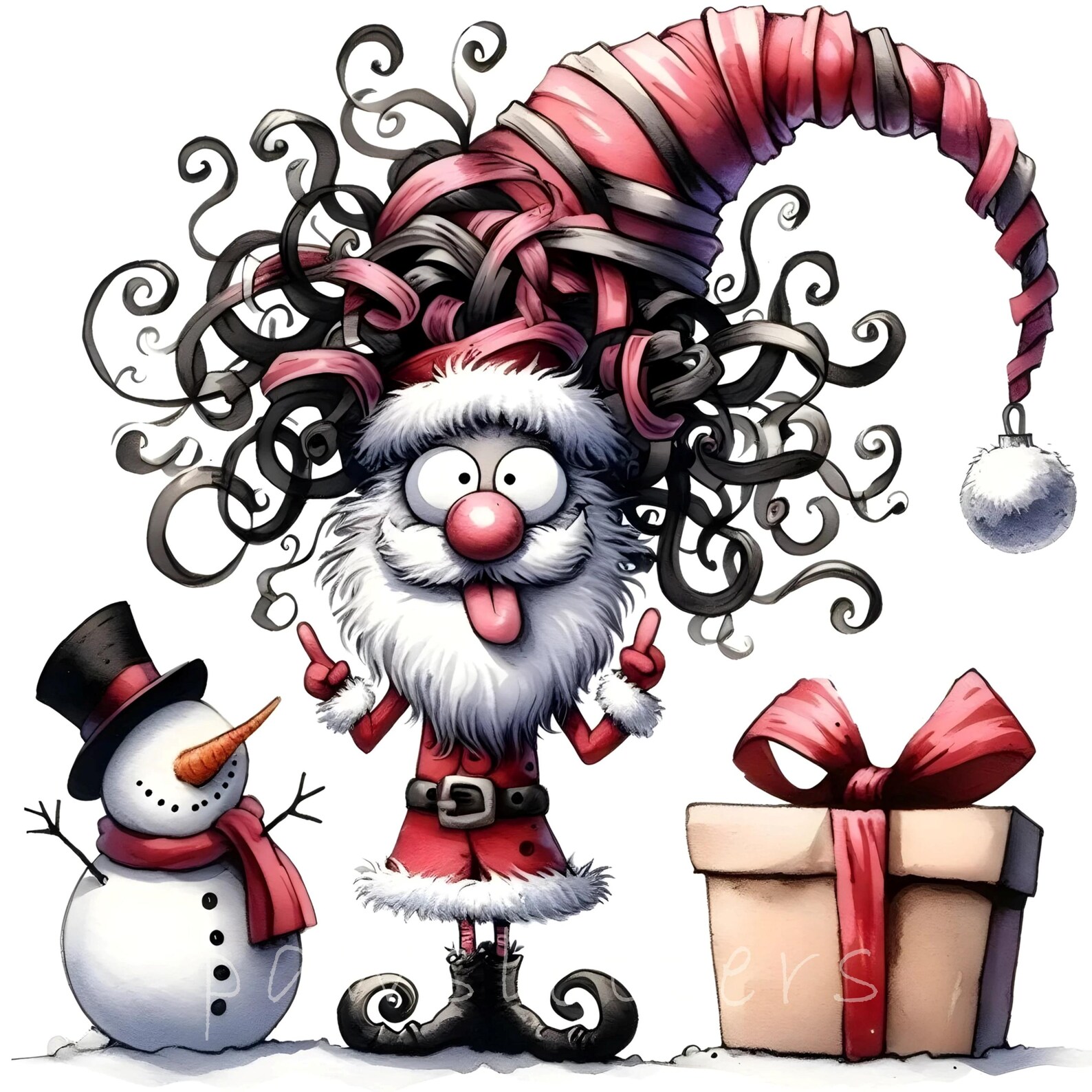 10 Whimsical Santa and Snowman Clipart, Quirky Christmas Clipart, JPG ...