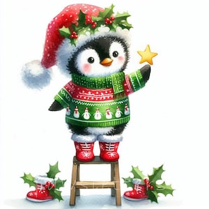 Christmas Penguin Clipart | Set of 10 | High Quality 300 DPI Jpegs ...