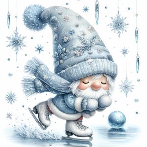 Ice Skating Gnome Clip Art 10 High Res Watercolor Jpgs for Junk Journal ...