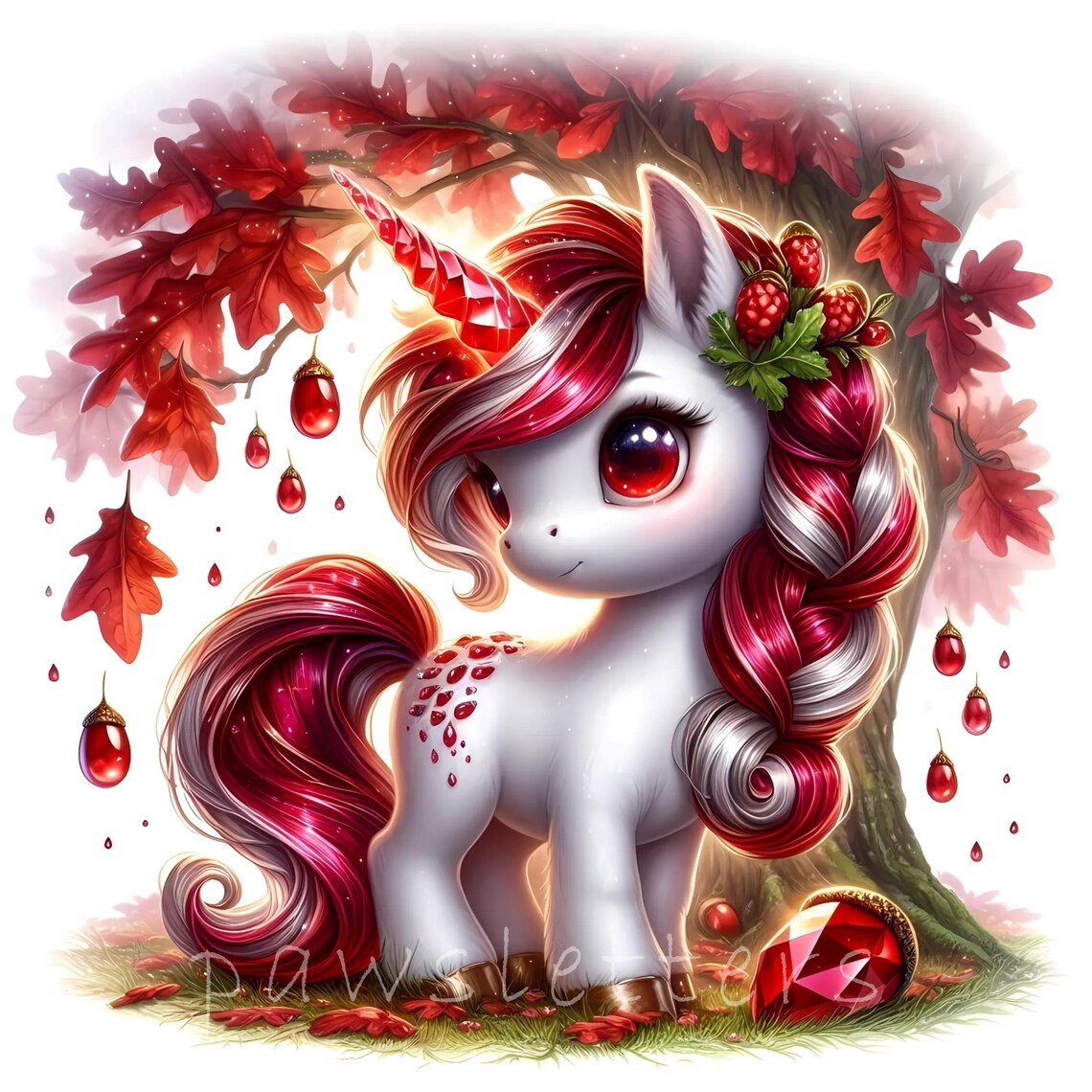 Ruby Acorn Unicorn Clipart | 10 Watercolor Fall Acorn Jpegs | Autumn ...