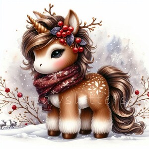 Christmas Reindeer Unicorn Clipart 10 High Res Watercolor Jpgs for Junk ...